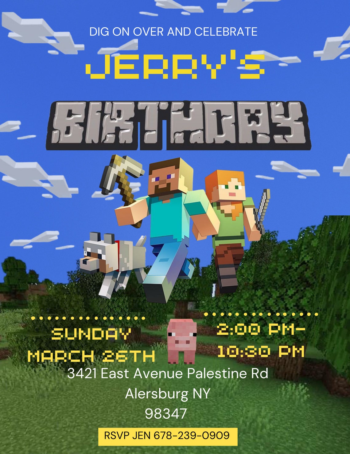 Minecraft Invitation Minecraft Birthday Minecraft Party 7th - Etsy
