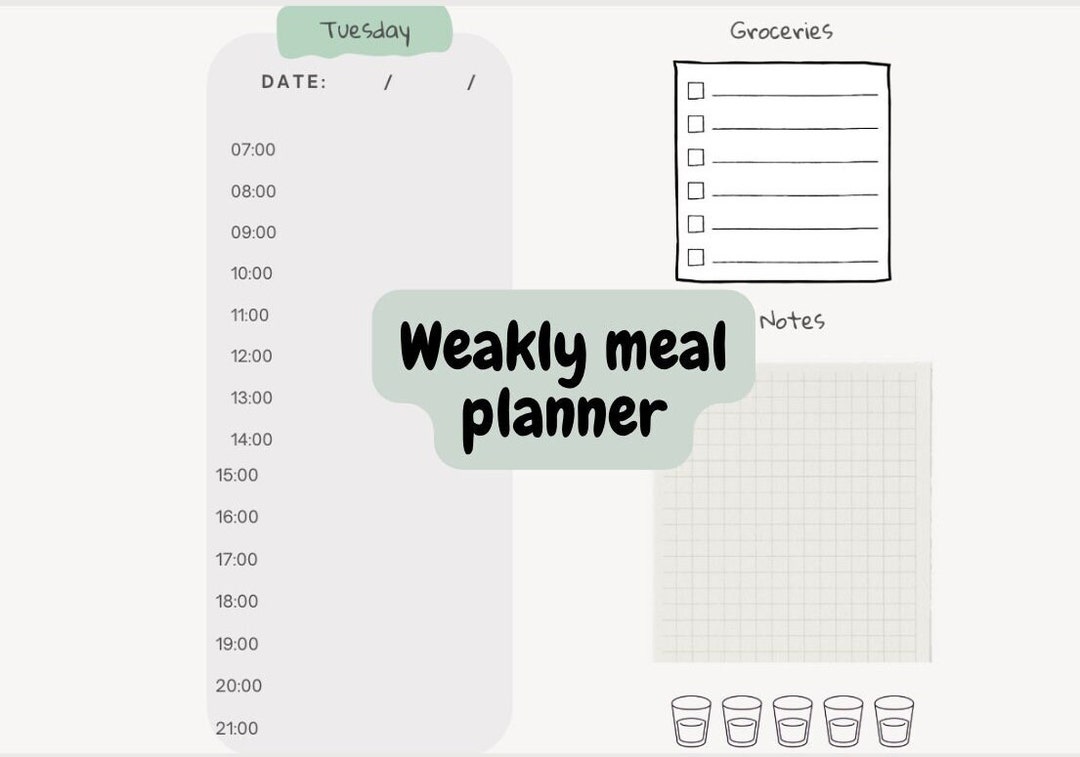 Printable Weekly Meal Planner Landscape, Food Diary, Meal Tracker, Food ...