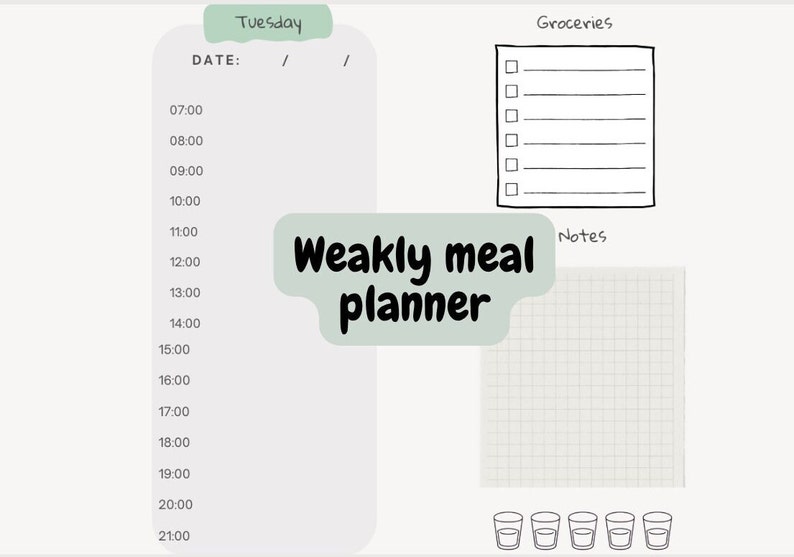 Printable Weekly Meal Planner Landscape, Food Diary, Meal Tracker, Food ...