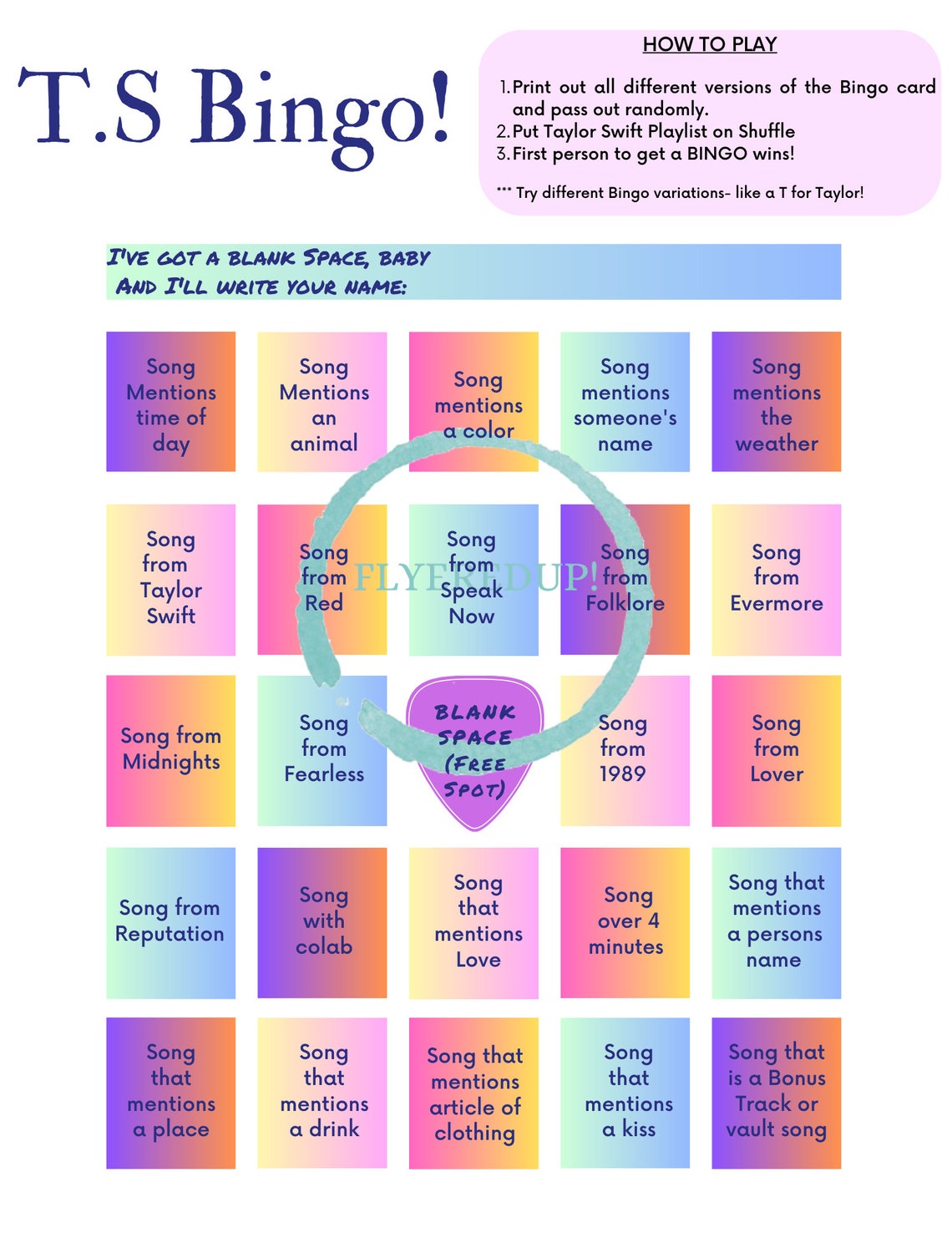 Taylor Swift Bingo Game - Etsy