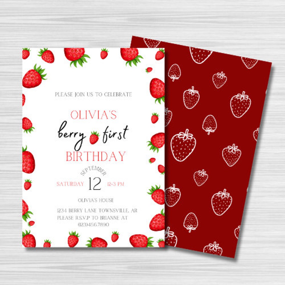 EDITABLE Berry First Birthday Invitation, Digital Template, First ...