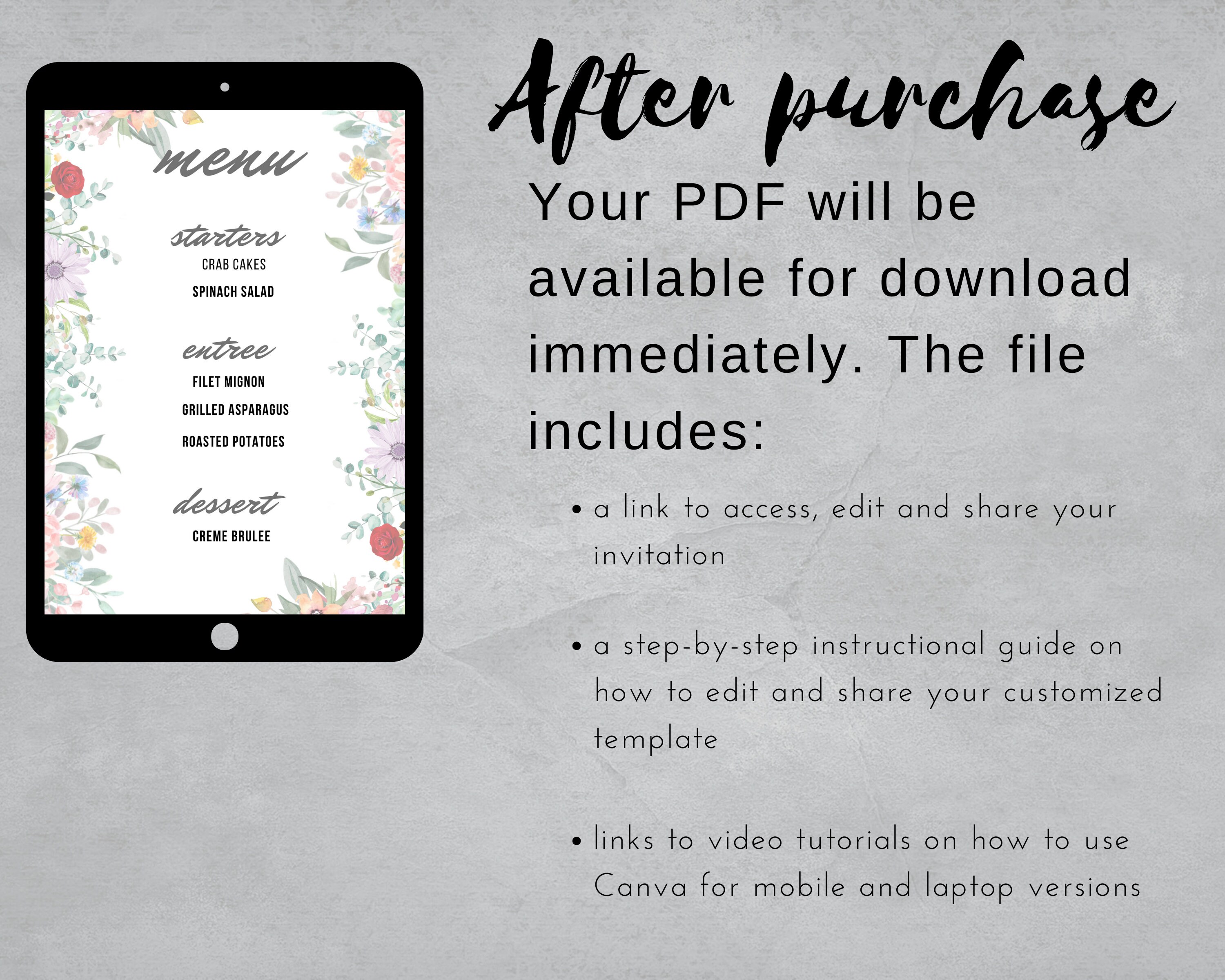 Floral Frame Menu Template Party Wedding Rehearsal Dinner Green Pink ...