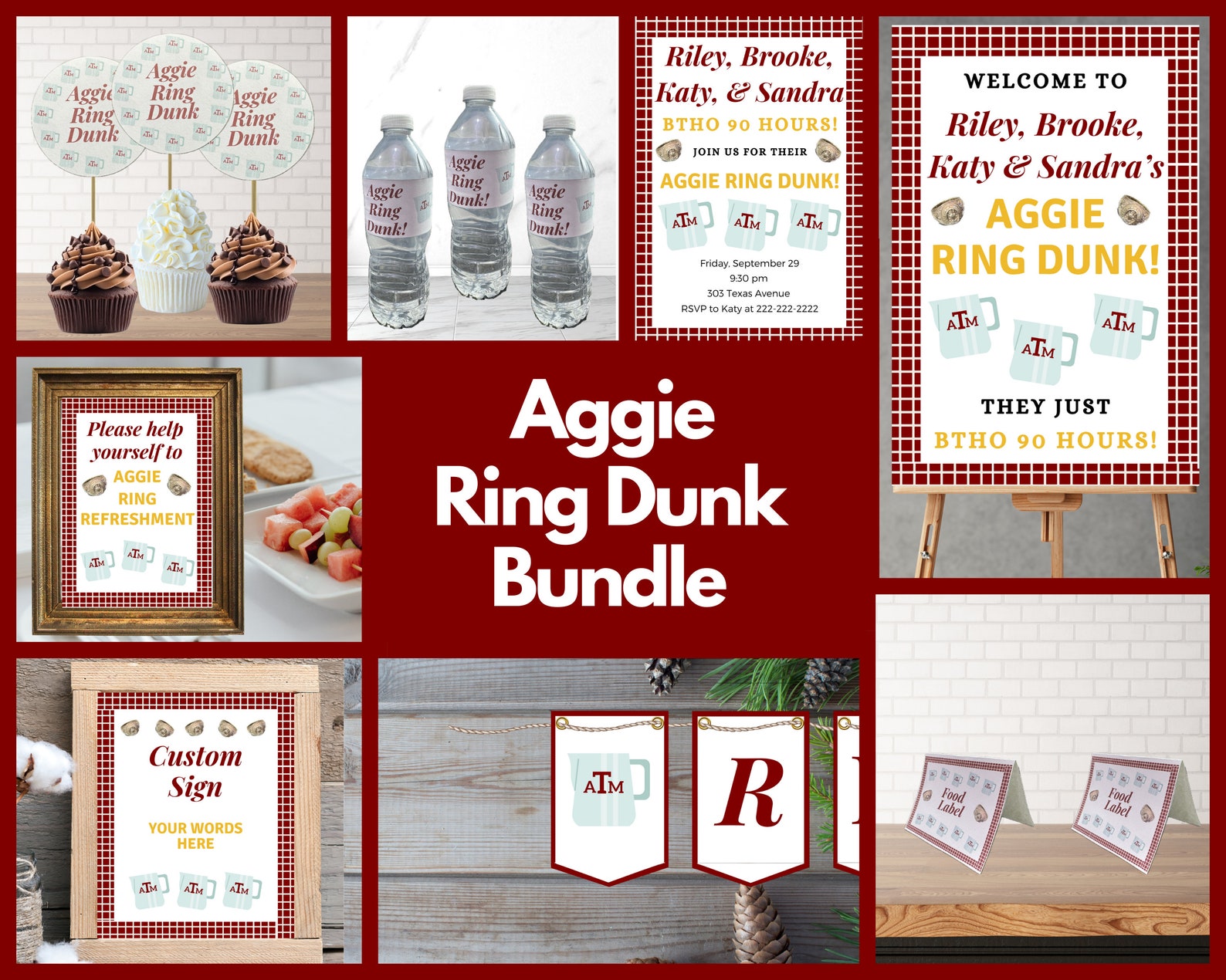Texas A&M Aggie Ring Dunk Digital Template Invitation Bundle Edit Print ...