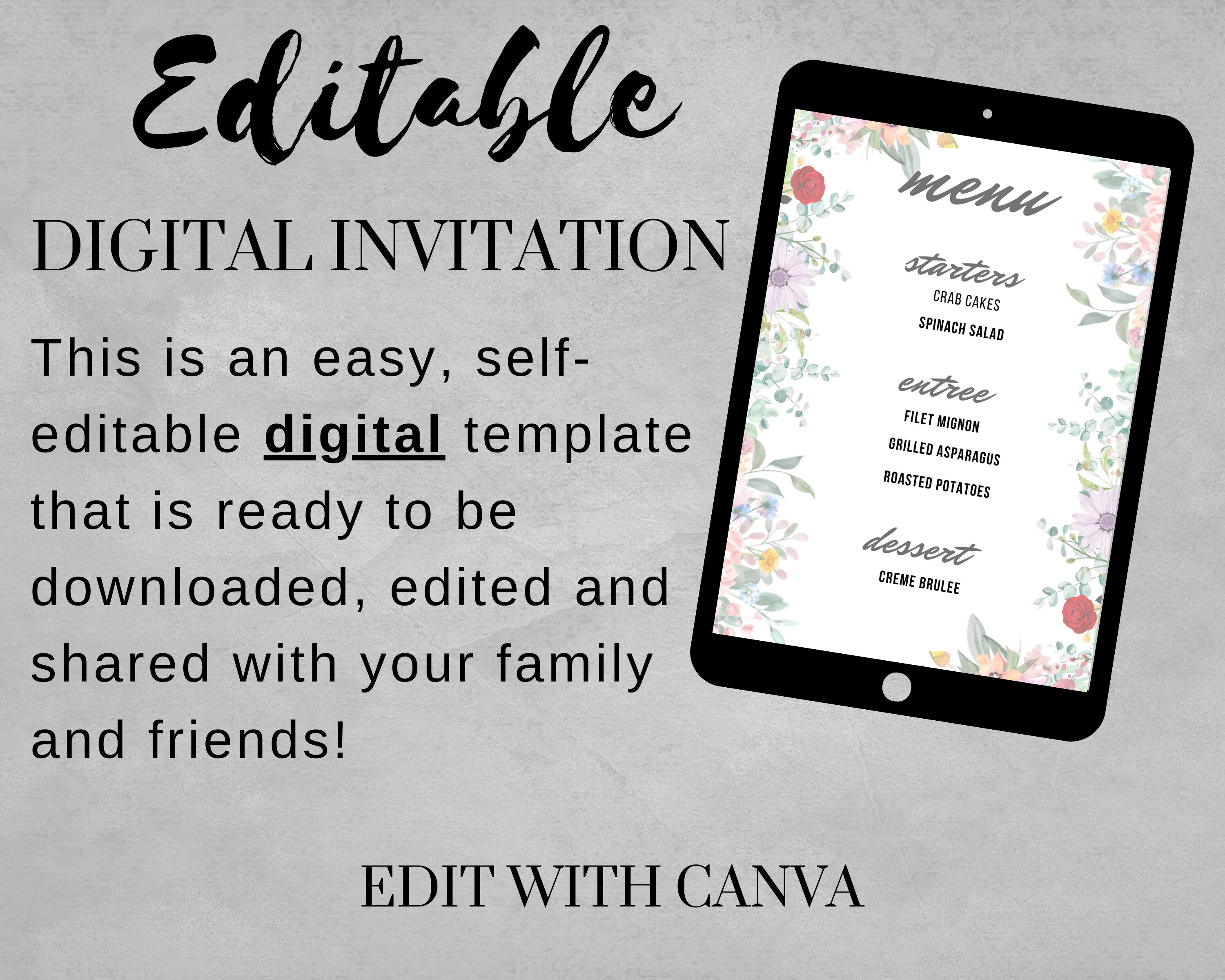 Floral Frame Menu Template Party Wedding Rehearsal Dinner Green Pink ...