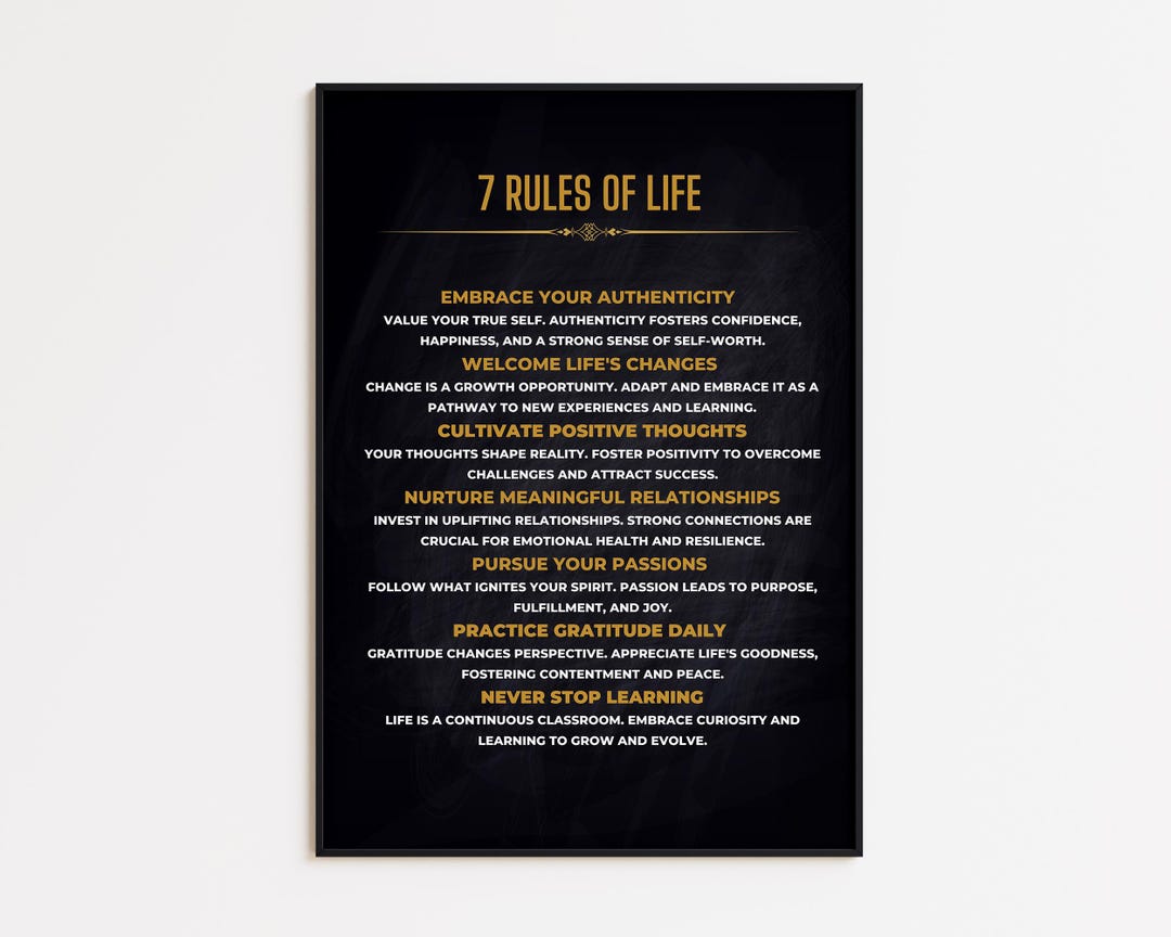 7 Rules of Life Poster | Inspirational Quote Wall Art | Office Decor ...