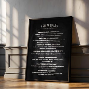 7 Rules of Life Poster Inspirational Quote Wall Art Office Decor Mental ...