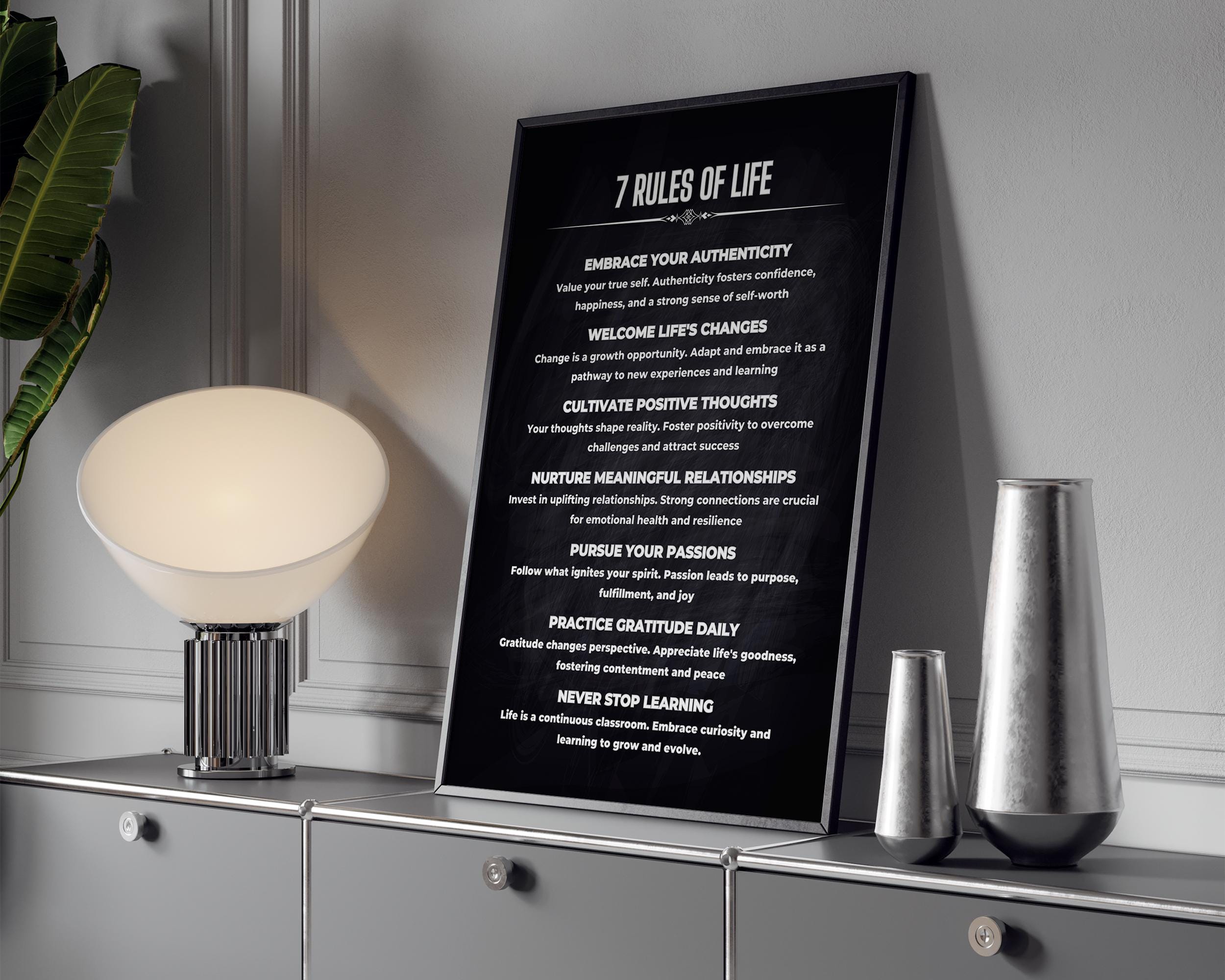 7 Rules of Life Poster Inspirational Quote Wall Art Office Decor Mental ...