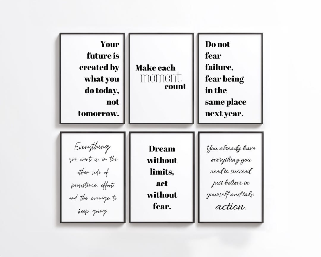 Motivational Wall Art | Set of 6 Printable | Black and White Quotes ...