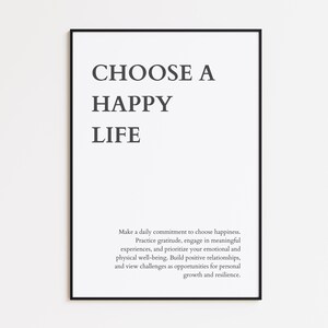 Choose a Happy Life Poster Quote Wall Art Printable Instant Download ...