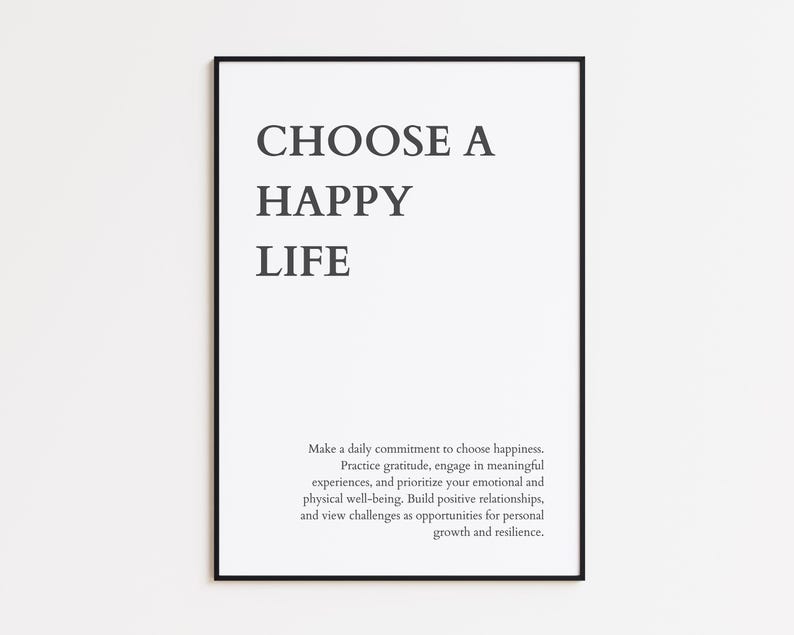 Choose a Happy Life Poster Quote Wall Art Printable Instant Download ...