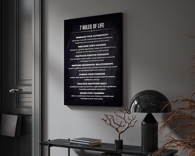 7 Rules of Life Poster Inspirational Quote Wall Art Office Decor Mental ...