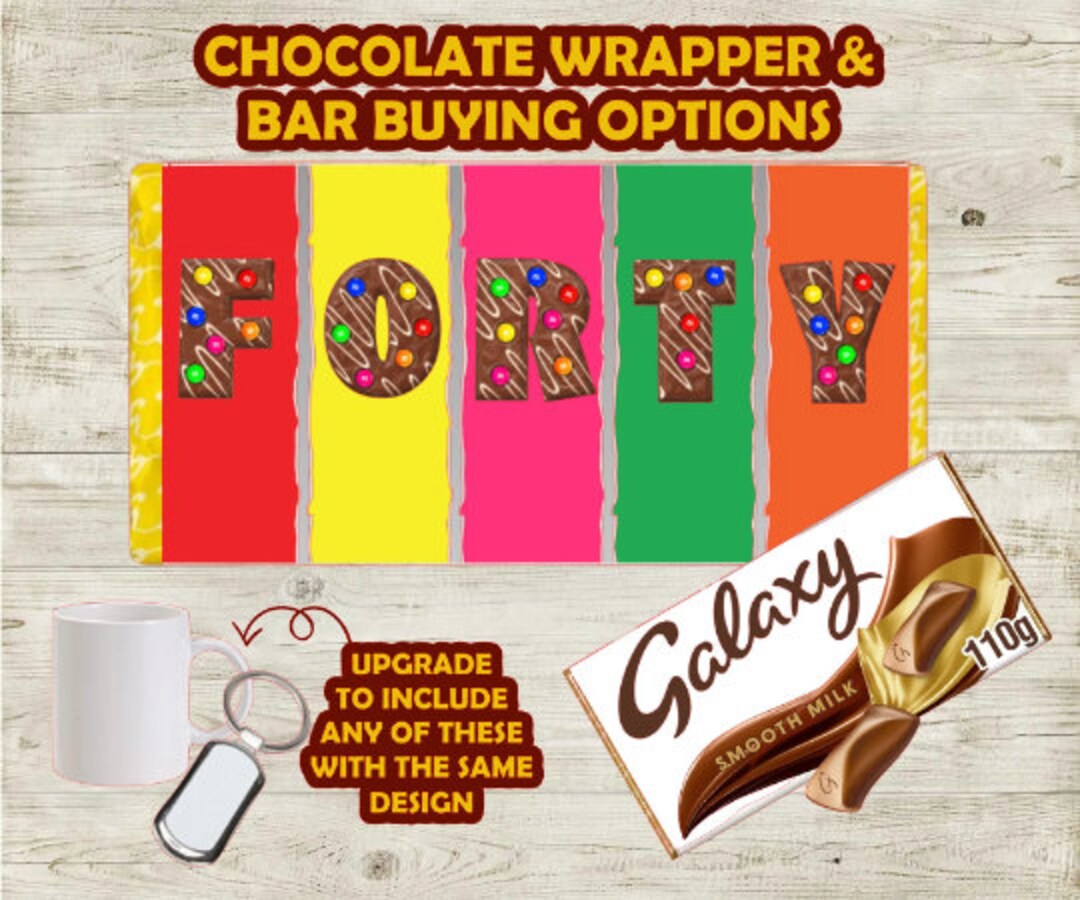 Forty Chocolate Bar, 40th Birthday Novelty Chocolate Bar, Printed ...