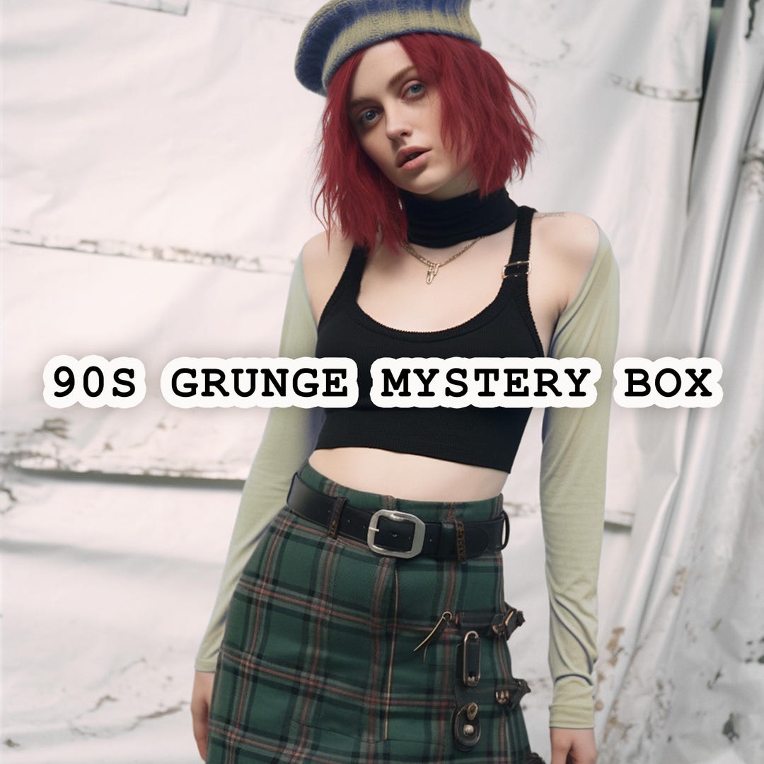 90s Grunge Mystery Box - Thrifted Vintage Grungy Plaid Checked Outfit ...