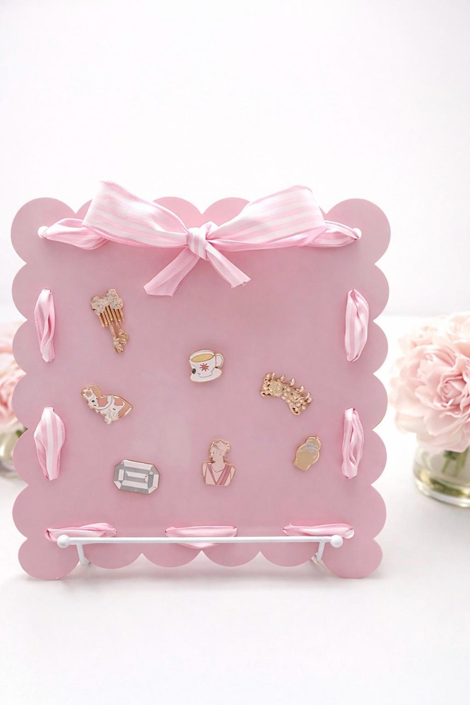 Pink Scalloped Needleminder Board With Pink & White Ribbon - Etsy