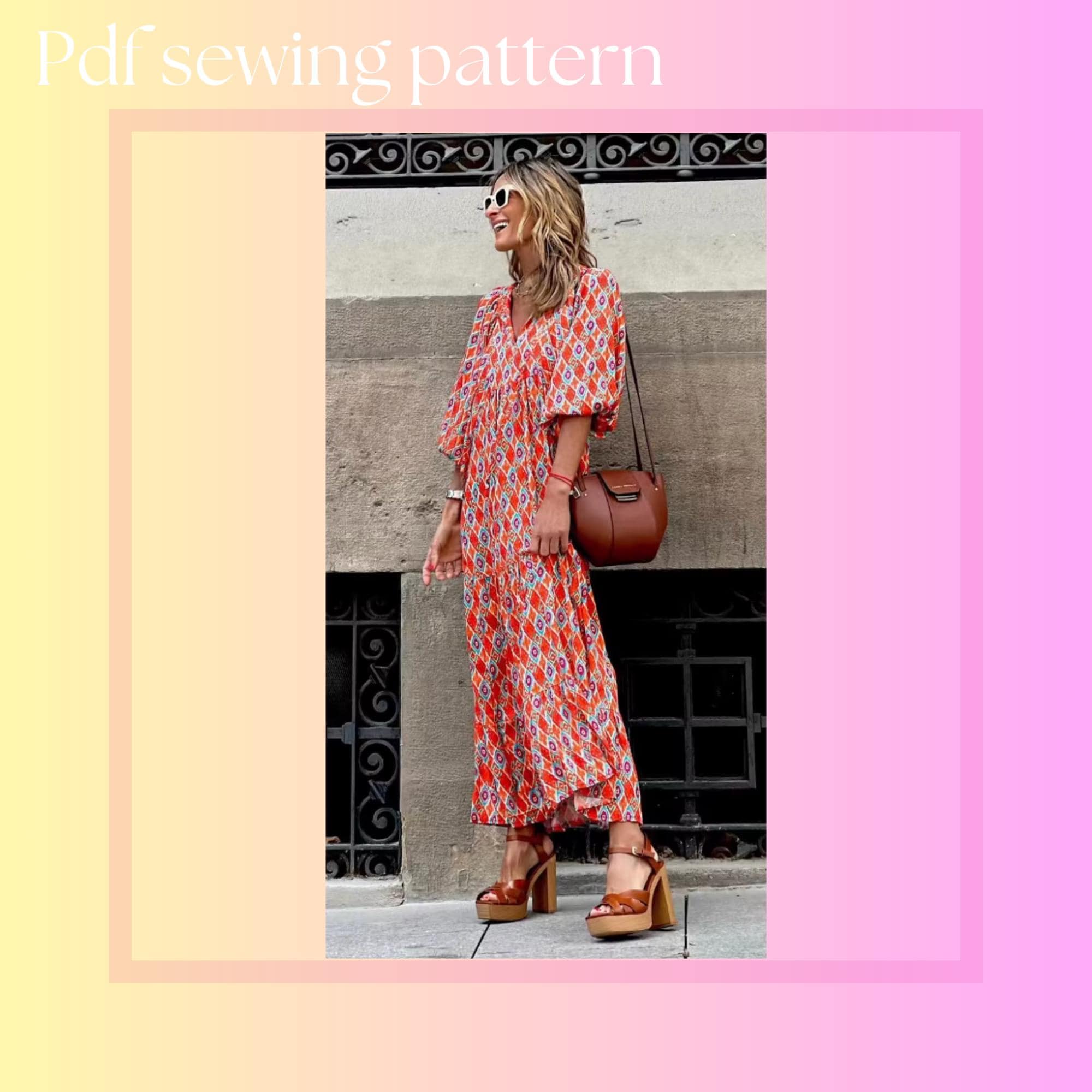 Women's Long Boho Dress Sewing Pattern | XS - 5XL | Puff Sleeve Pattern ...