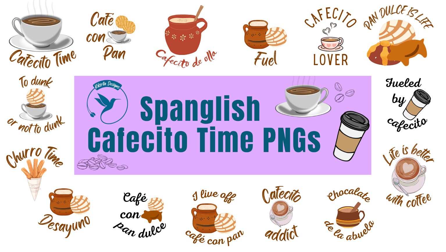 Spanglish Cafecito Time // Coffee Time Pngs - Etsy