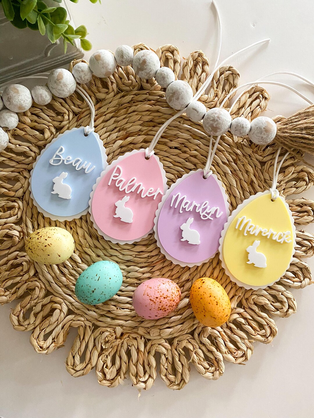 Elegant Easter Basket Tag | Personalized Scalloped Easter Egg Basket ...