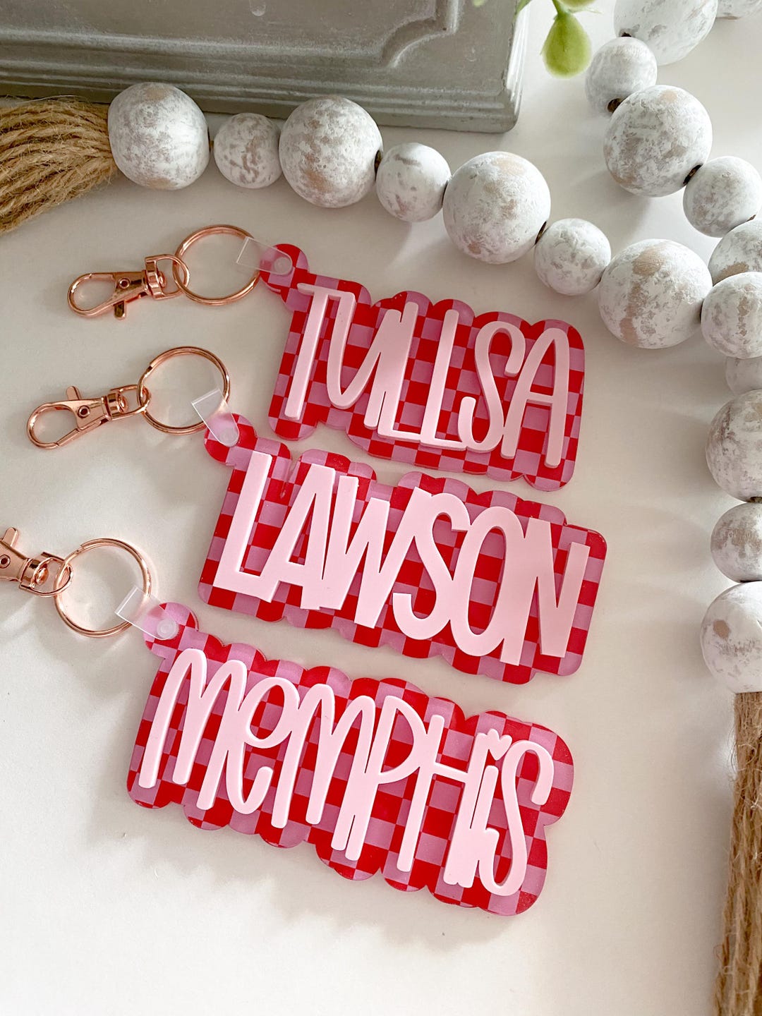 Acrylic Checkered Keychain | Personalized Acrylic Name Tag | Backpack ...
