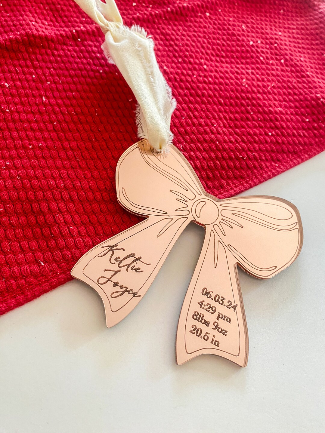 Bow Birth Stats Christmas Ornament | Personalized Baby Stat Ornament ...
