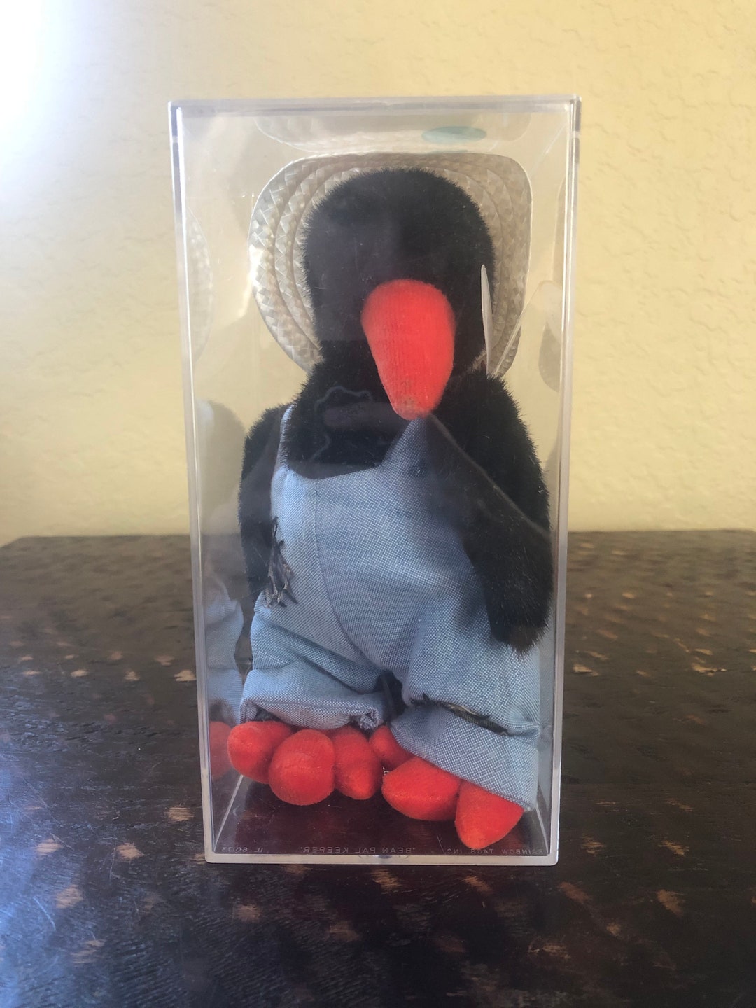 1993 Ty Cawley the Black Crow Scarecrow Outfit Straw Hat Plush 8” Bean ...