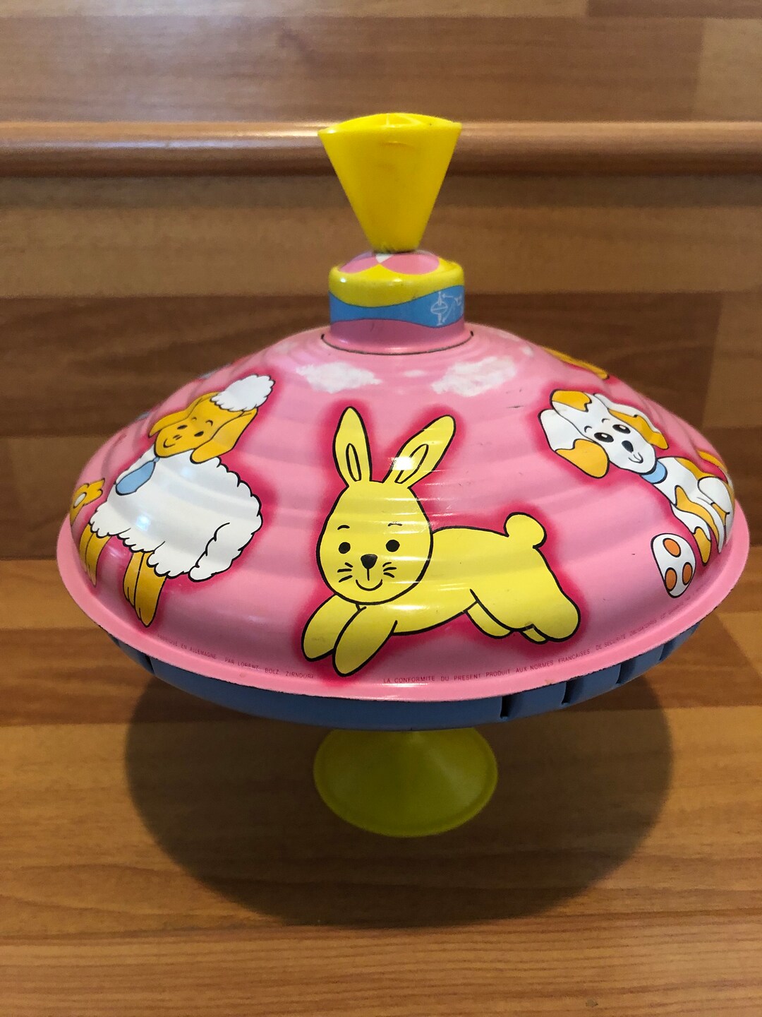 Vintage LBZ Tin Spinning Top Pink Blue Yellow Animals Toys Collection ...