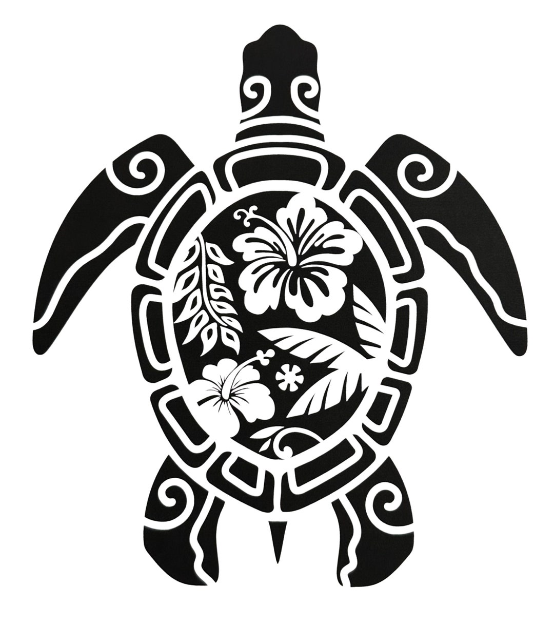 Tribal Hibiscus Sea Turtle Vinyl Decal - Etsy