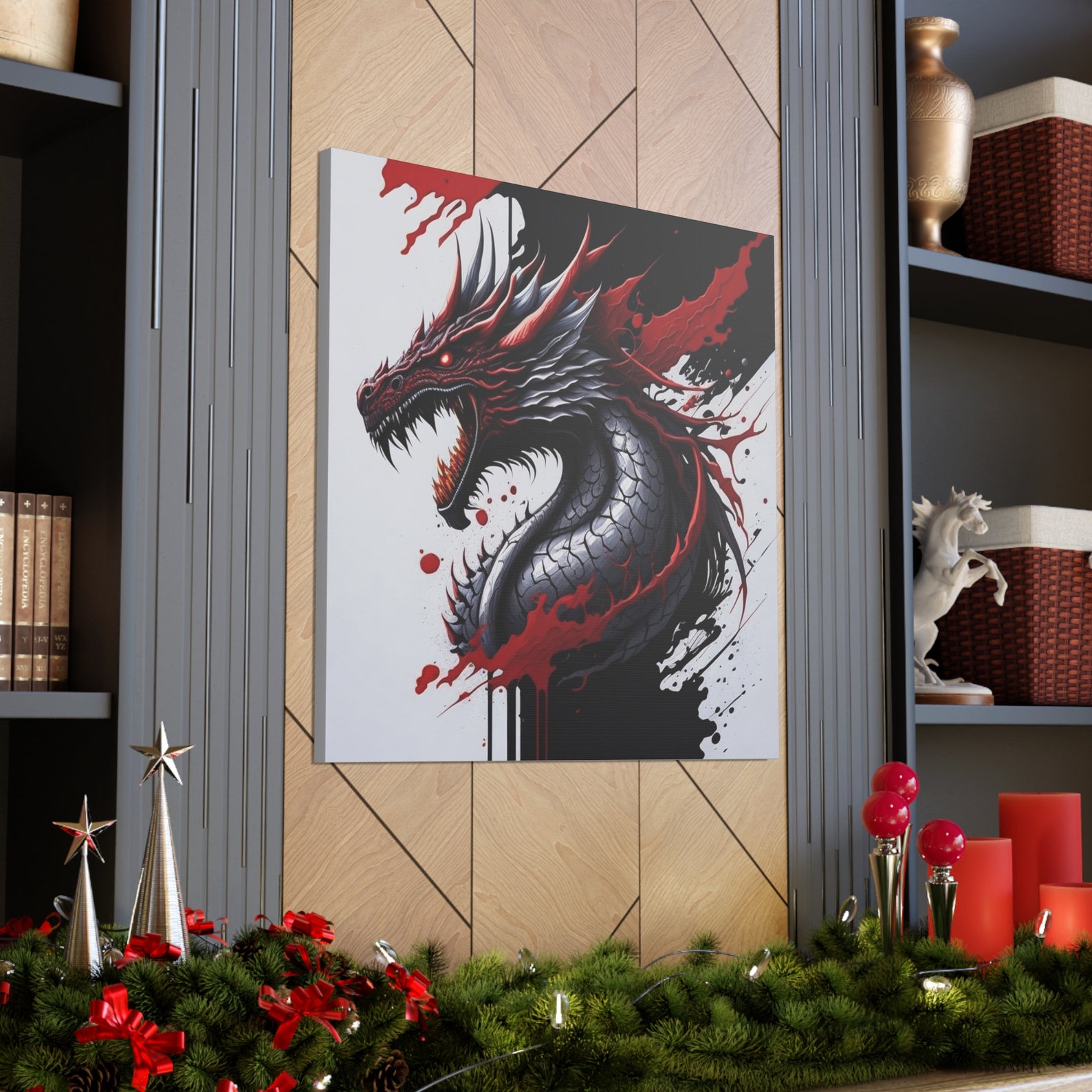 Splash Art Dragon Canvas Wrap, Dragon Wall Decor, Red Dragon Art ...