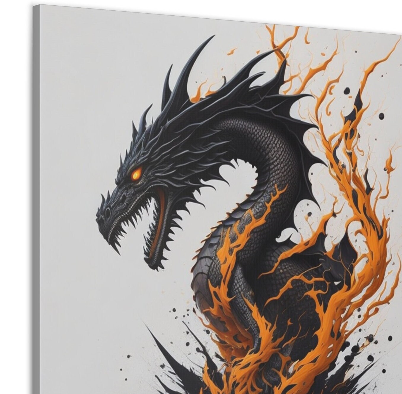 Splash Art Dragon Canvas Wrap, Dragon Wall Decor, Black Dragon Wall Art ...