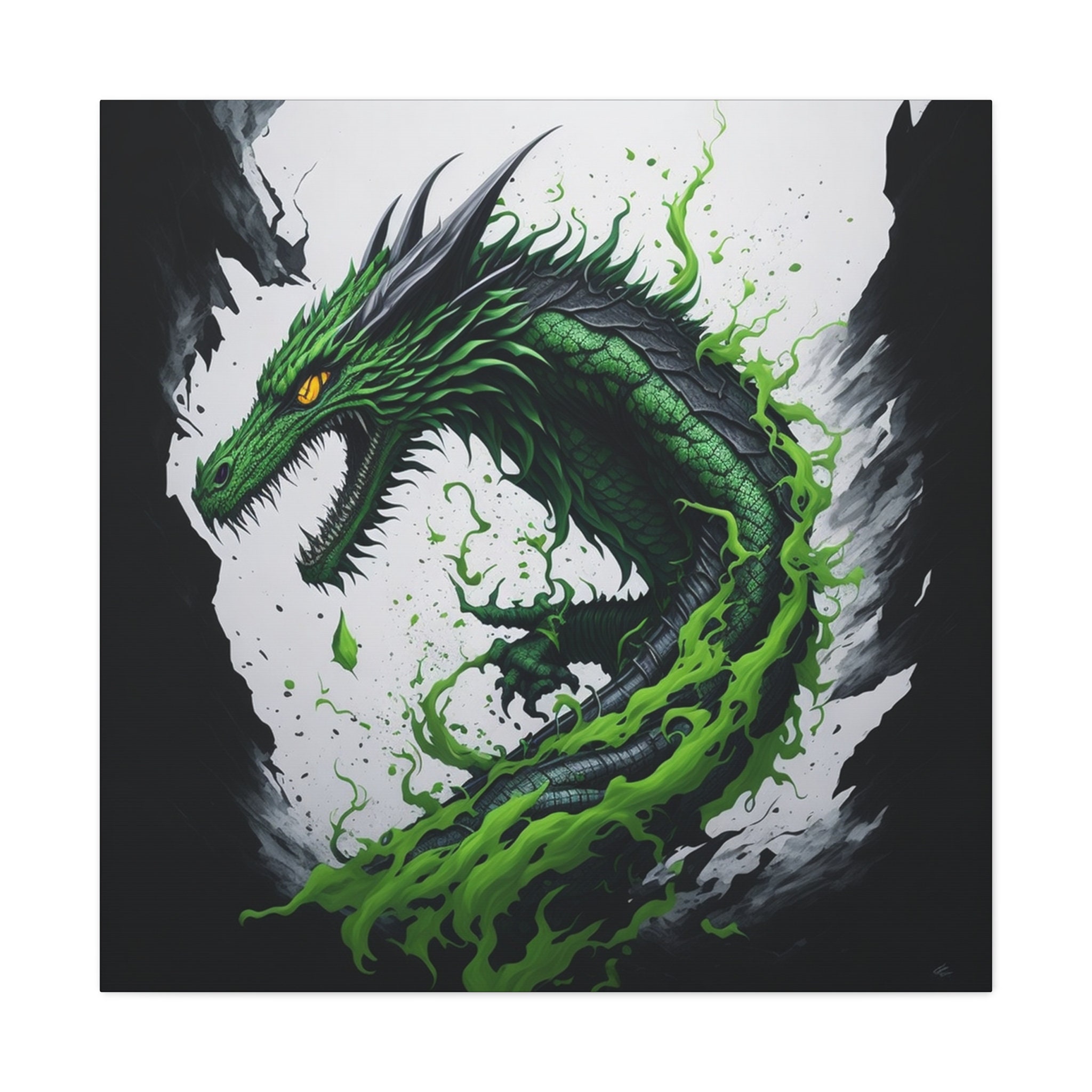 Splash Art Dragon Canvas Wrap, Dragon Wall Decor, Green Dragon Wall Art ...