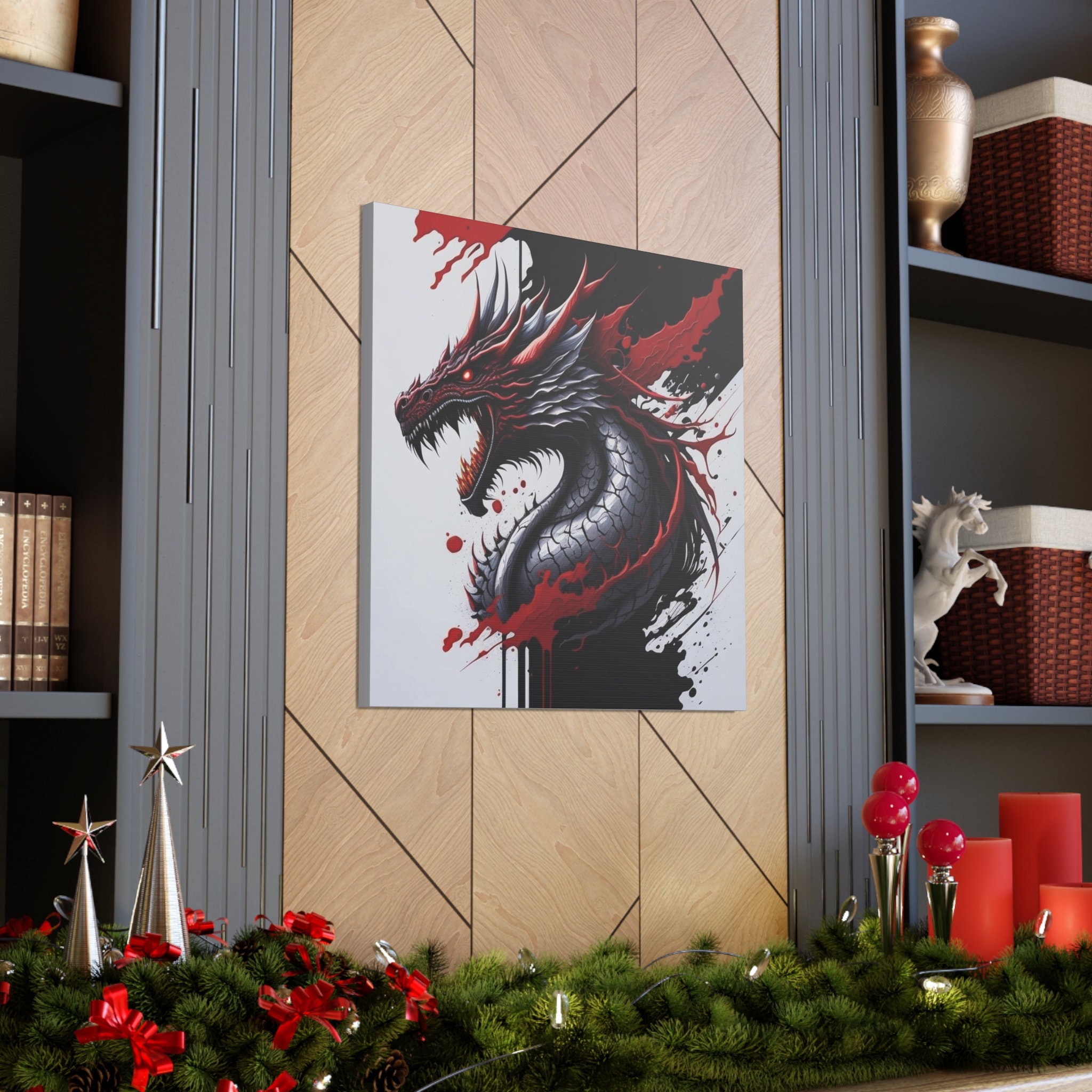Splash Art Dragon Canvas Wrap, Dragon Wall Decor, Red Dragon Art ...