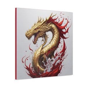 Splash Art Dragon Canvas Wrap, Dragon Wall Decor, Red Dragon Art, Gold ...