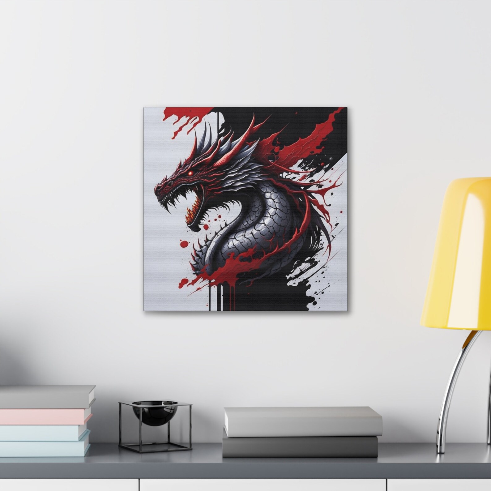 Splash Art Dragon Canvas Wrap, Dragon Wall Decor, Red Dragon Art ...
