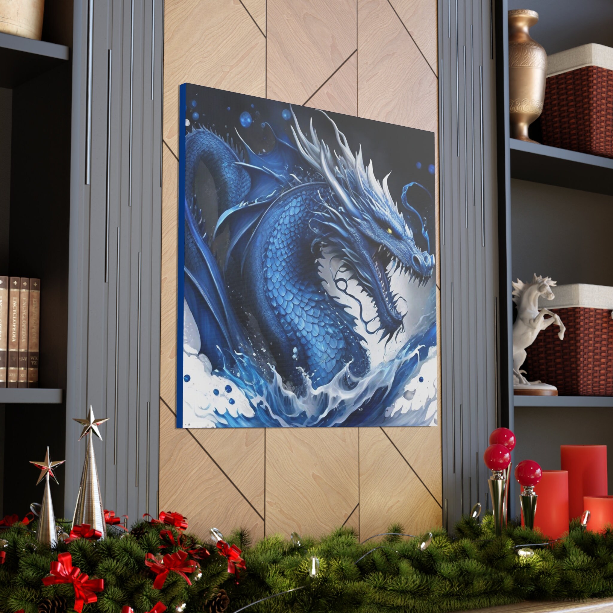 Splash Art Dragon Canvas Wrap, Dragon Wall Decor, Blue Dragon Wall Art ...
