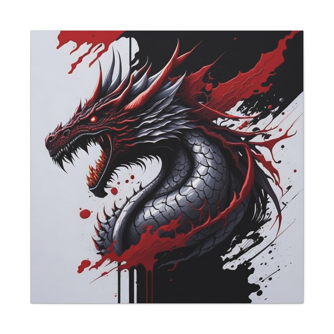 Splash Art Dragon Canvas Wrap, Dragon Wall Decor, Red Dragon Art ...