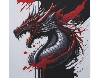 Splash Art Dragon Canvas Wrap, Dragon Wall Decor, Red Dragon Art, Gold ...