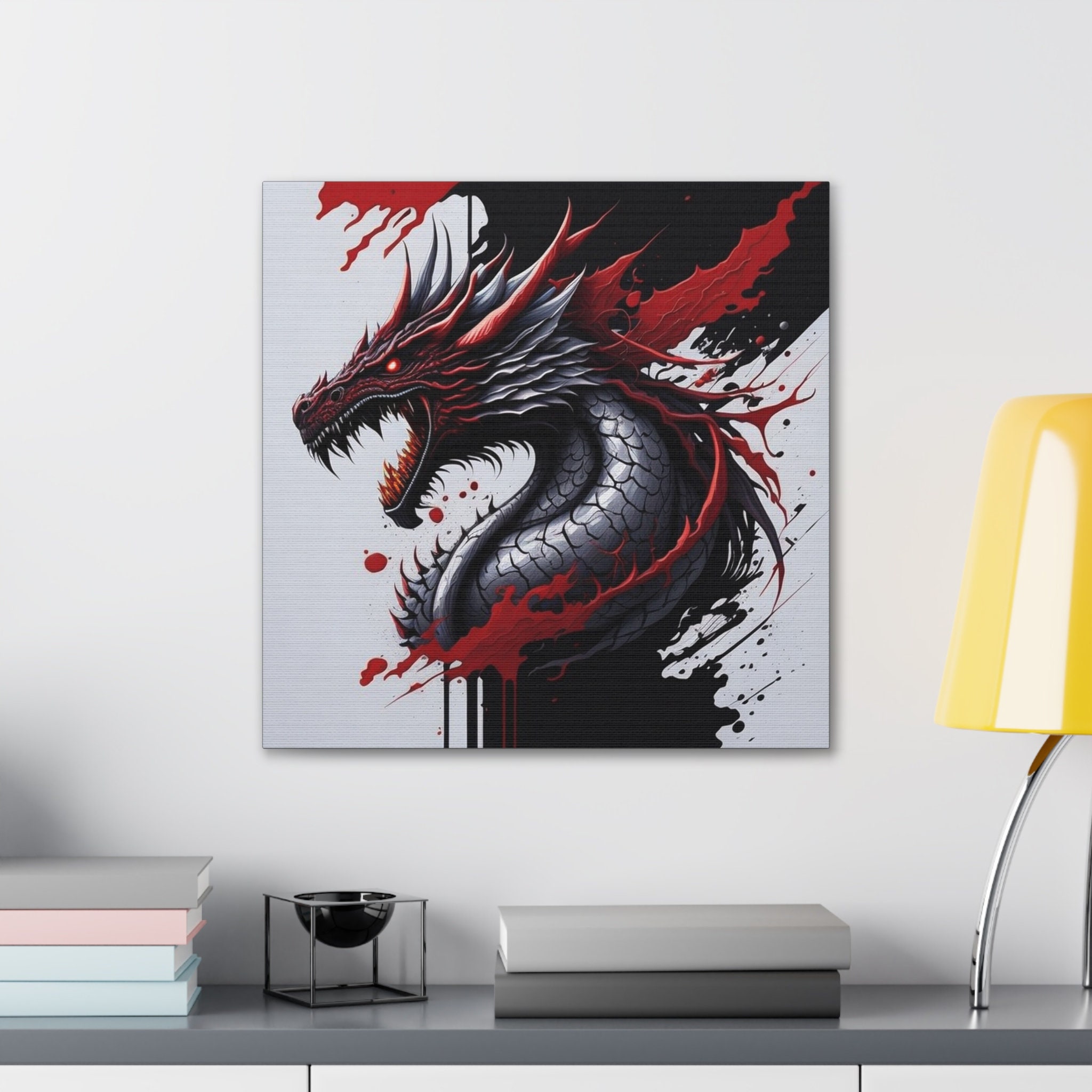 Splash Art Dragon Canvas Wrap, Dragon Wall Decor, Red Dragon Art ...