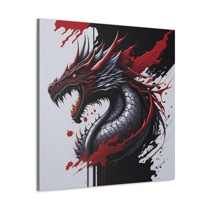 Splash Art Dragon Canvas Wrap, Dragon Wall Decor, Red Dragon Art ...