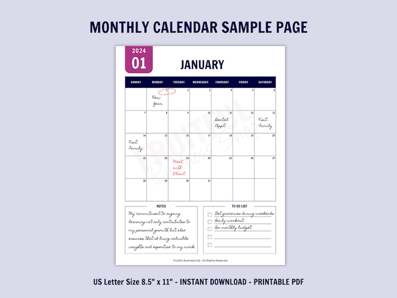 BOLD Calendar Printables Bundle: 2024 & Monthly Calendars With Note ...