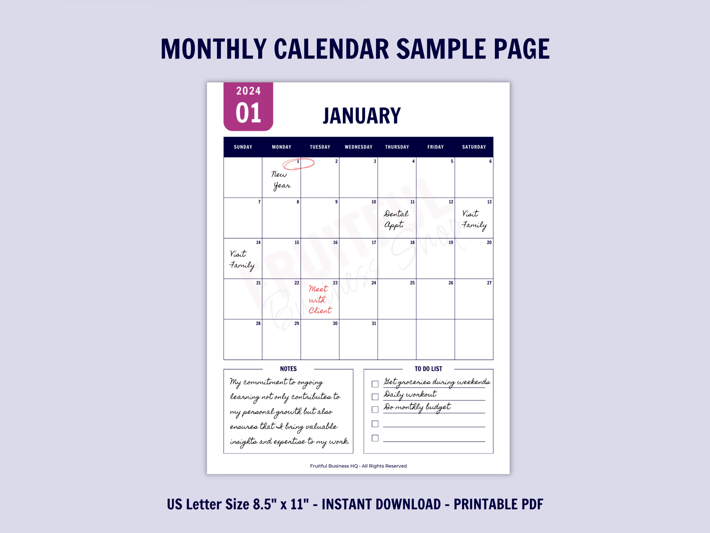 BOLD Calendar Printables Bundle: 2024 & Monthly Calendars With Note ...