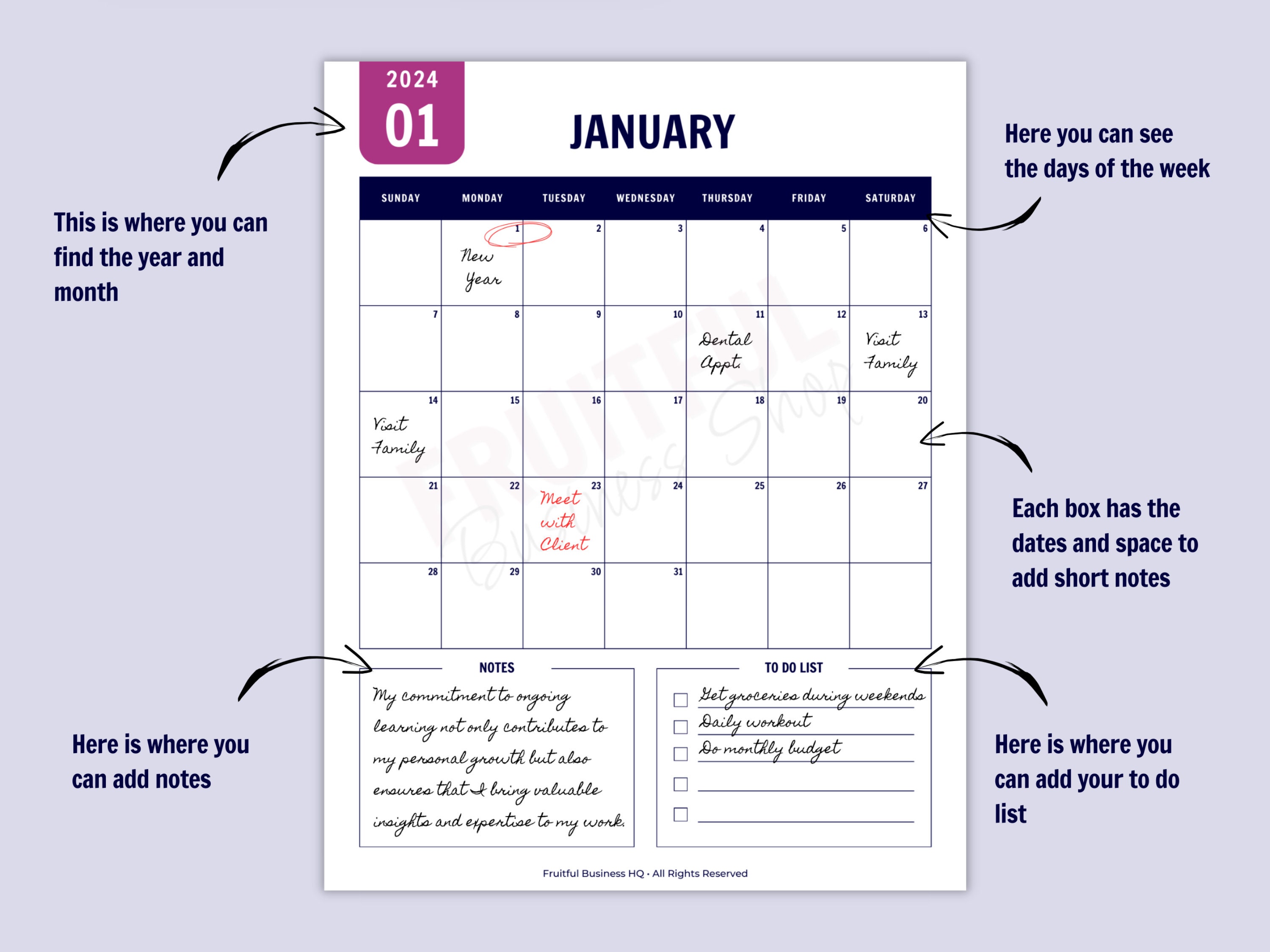 BOLD Calendar Printables Bundle: 2024 & Monthly Calendars With Note ...