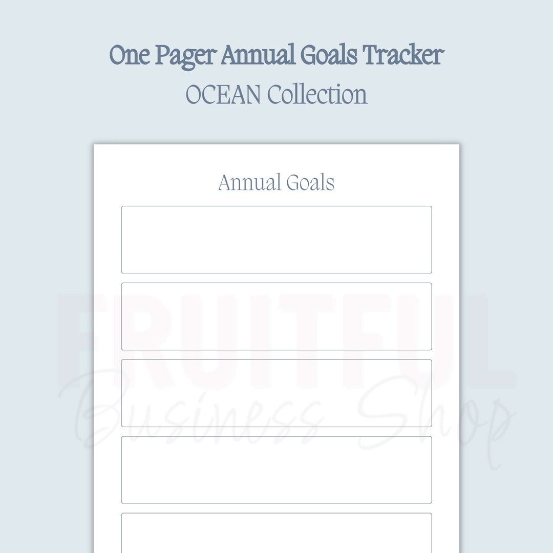 One Pager Annual Goals Tracker OCEAN Collection - Etsy