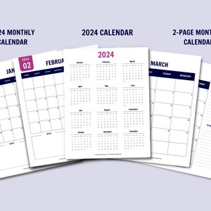 BOLD Calendar Printables Bundle: 2024 & Monthly Calendars With Note ...