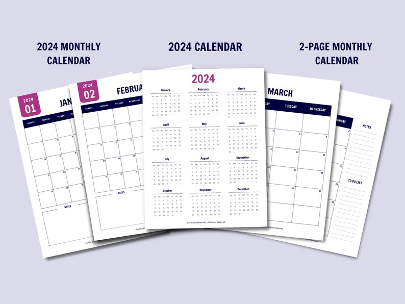 BOLD Calendar Printables Bundle: 2024 & Monthly Calendars With Note ...