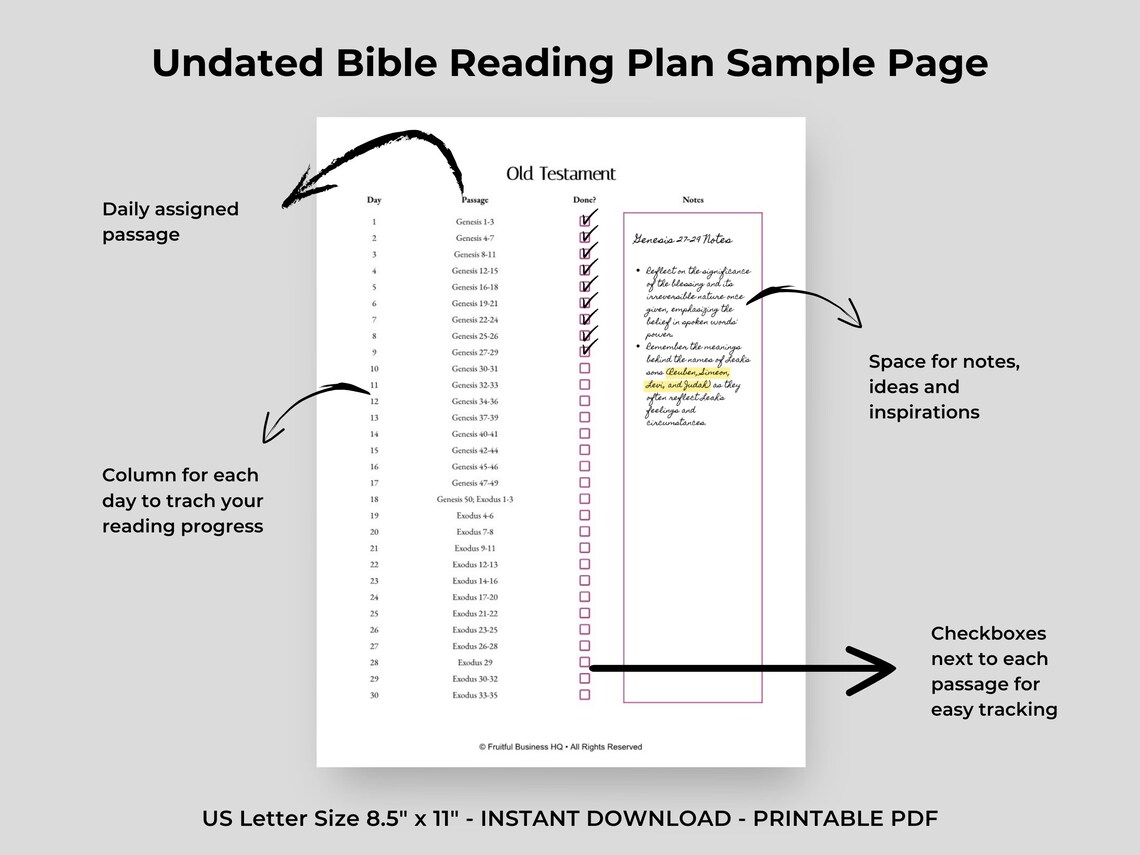 Undated Bible Reading Plan With Half-size Bookmark - Etsy