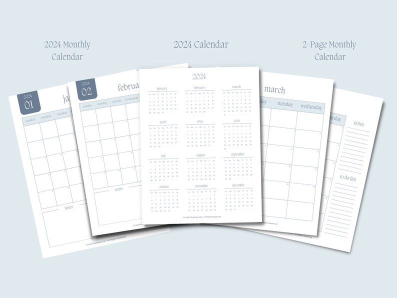 OCEAN Calendar Printables Bundle: 2024 & Monthly Calendars With Note ...