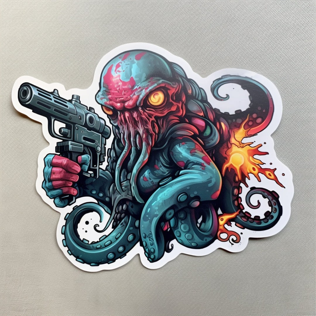 Octopus Gun Concept Sticker for Water Bottle Note Pads Game - Etsy