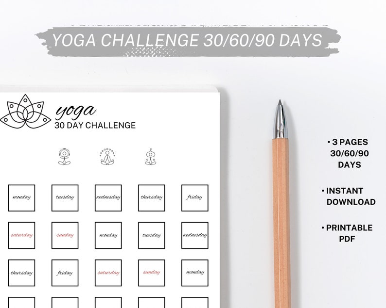 Printable Yoga Challenge 30/60/90 Days Yoga Tracker Yoga Journal - Etsy