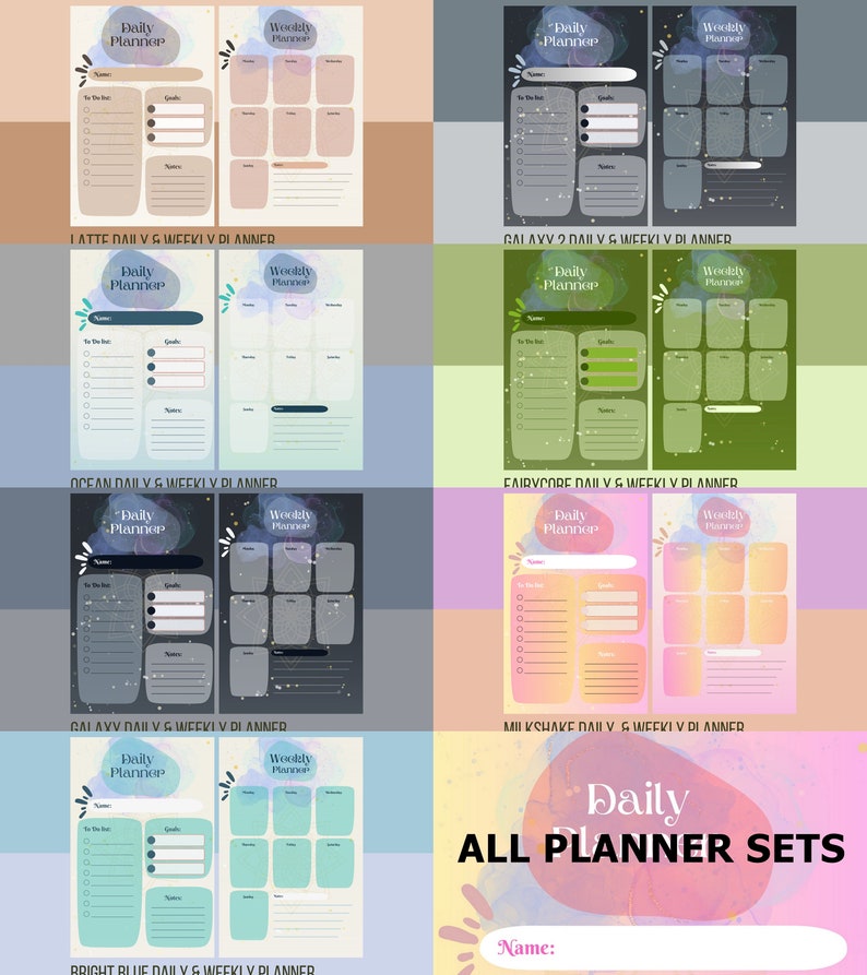 Printable Daily and Weekly 7 Planner Sets - Etsy