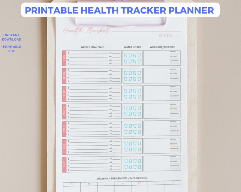 Printable Minimalist Health Tracker Planner /workout Exercise - Etsy