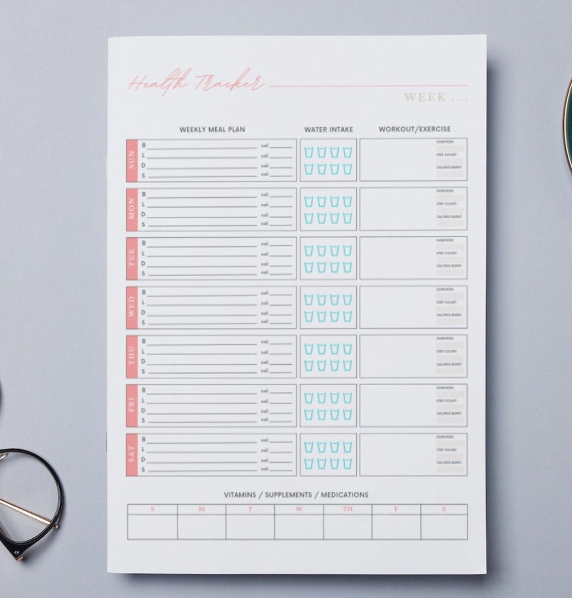 Printable Minimalist Health Tracker Planner /workout Exercise Table ...